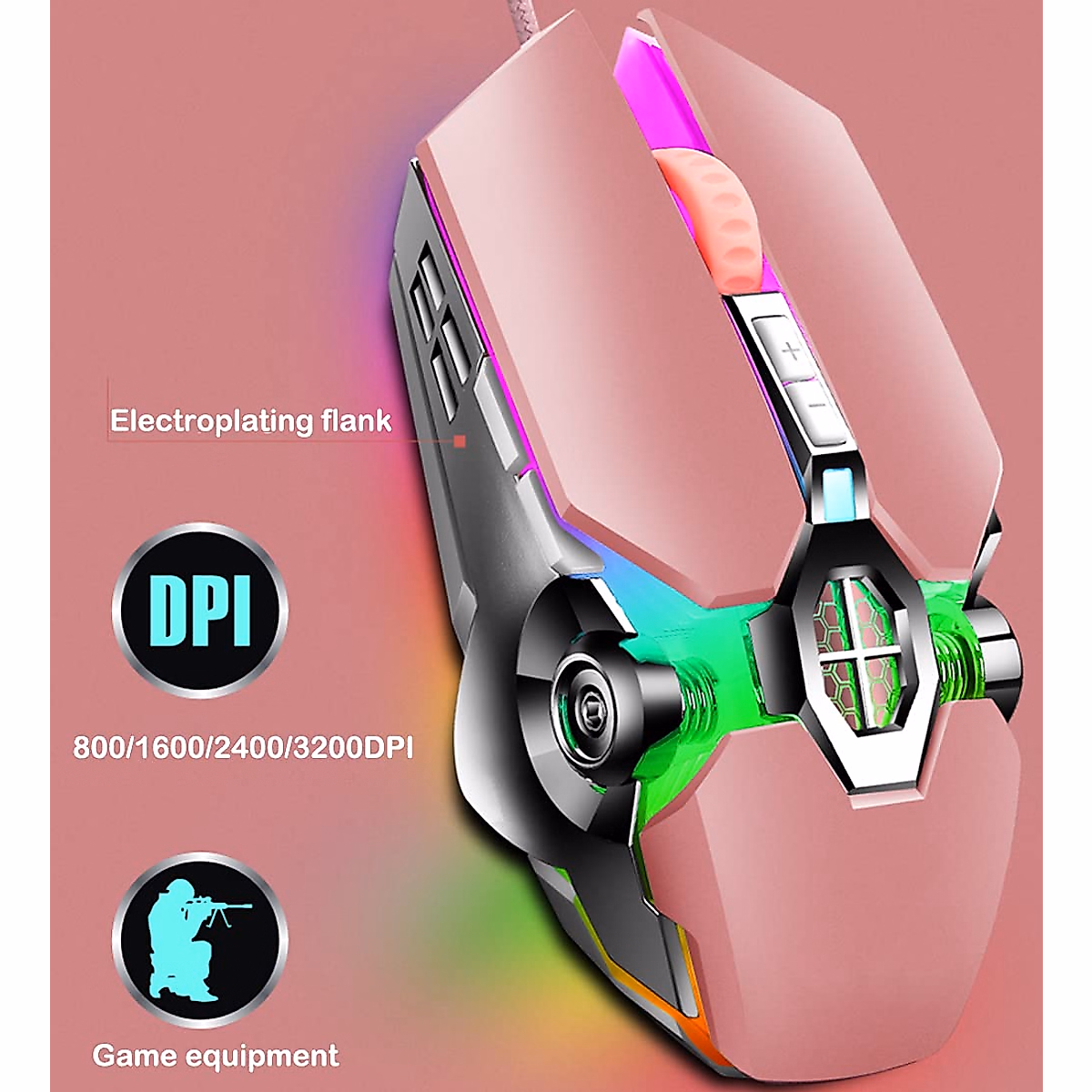 Mechanical Gaming Keyboard and Mouse Combo, 87 Key Retro Punk Typewriter-Style,Blue Switch RGB Rainbow Backlit Keyboard,Cool Breathing Light Lightweight Gaming Mouse for Game and Office,Pink