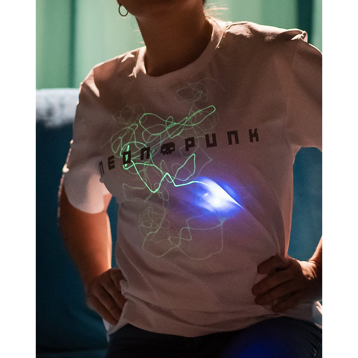 NeonPunk Magical Interactive Glow in The Dark T Shirt with Light Pen - Adult X-Large