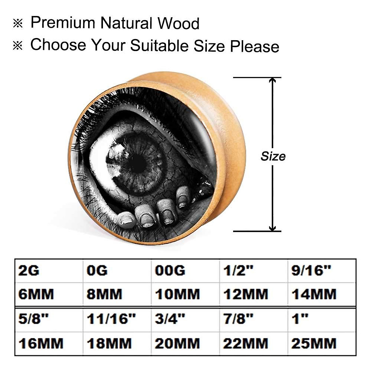 FLYUN 2Pcs Natural Wood Eyeball Ear Plugs Tunnels 8-25mm Gauges Double Flared Saddle Plugs Stretcher Expander Piercings Jewelry (1" (25mm))