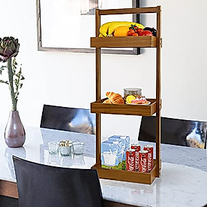 Utoplike Teak Wood Shower Caddy Corner, 3 Tier Standing Shower Organizer with Handle, Bathroom Stand Up Shower Shelf Caddy Basket for Shampoo, Rack for Inside Shower, for Bath, Office, Kitchen Desktop