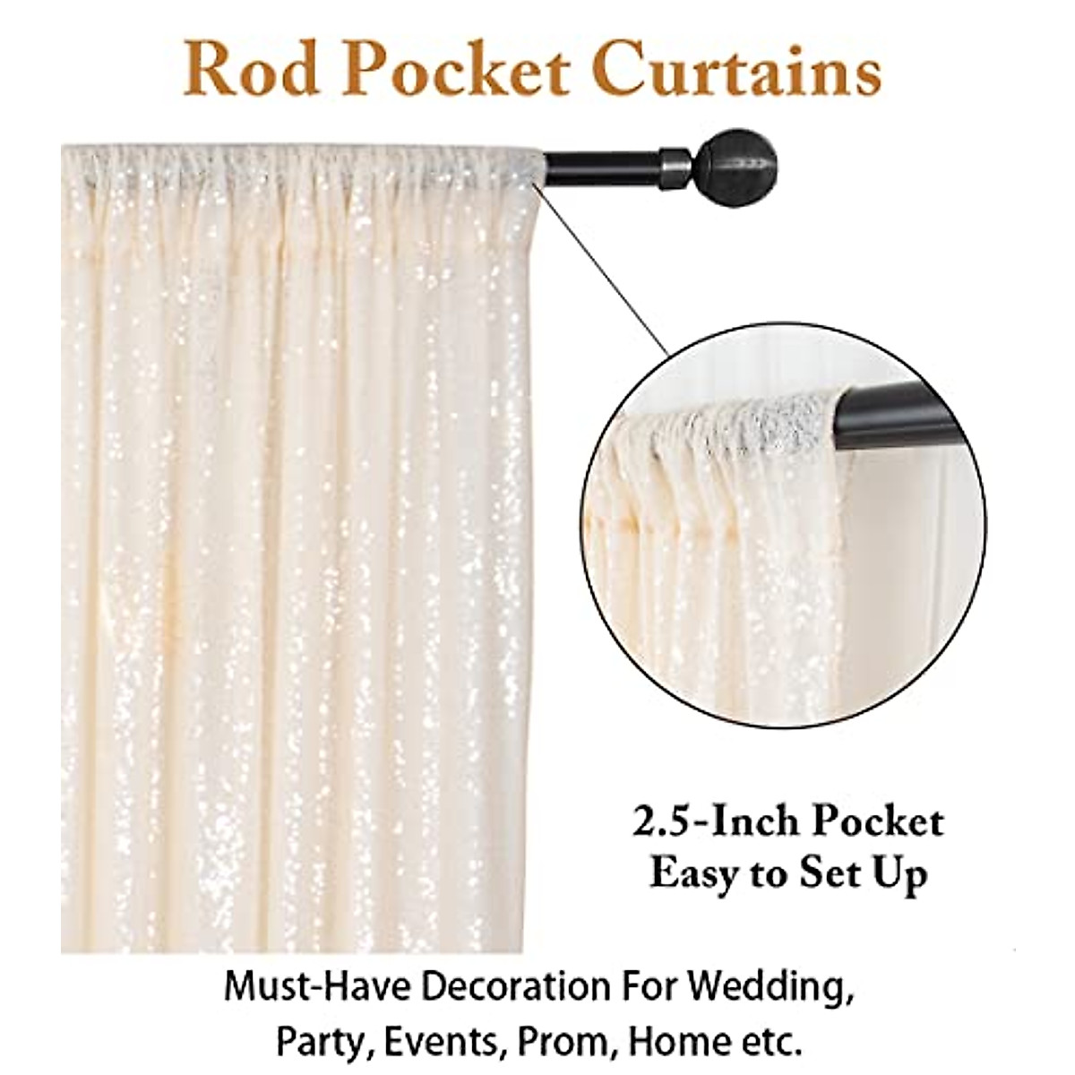 Sparkle Backdrop Curtain Ivory 2 Panels Set Sequin Photo Backdrop 2FTx8FT Sequin Backdrop Curtain Pack of 2-1220S