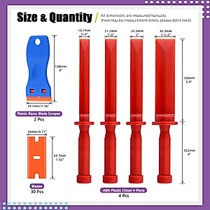 Swpeet 36Pcs 3/4" 7/8" 1" 1-1/2" Plastic Chisel and Plastic Blade Scraper Tools with Blades Replacement Assortment Kit, Scraper Remover Tool Kit Cleaning Scraper Remover for Adhesive, Caulk, Labels