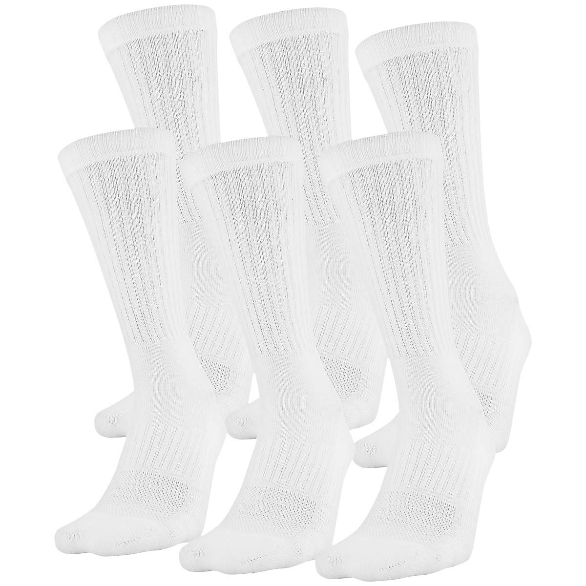 Under Armour Adult Training Cotton Crew Socks, Multipairs , White (6-Pairs) , Large