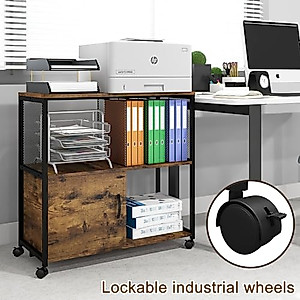 PUNCIA Mobile Wood Lateral File Archive Folder Cabinets with 3 Compartments Rack for Binder Storage Rolling Filing Printer Cabinet with Wheels and Open Storage Shelves for Home Office
