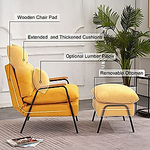 MCombo Modern Accent Recliner with Ottoman, Linen Fabric Armchair with Adjustable Backrest, Single Sofa Chair for Living Room Bedroom 4055 (Yellow)