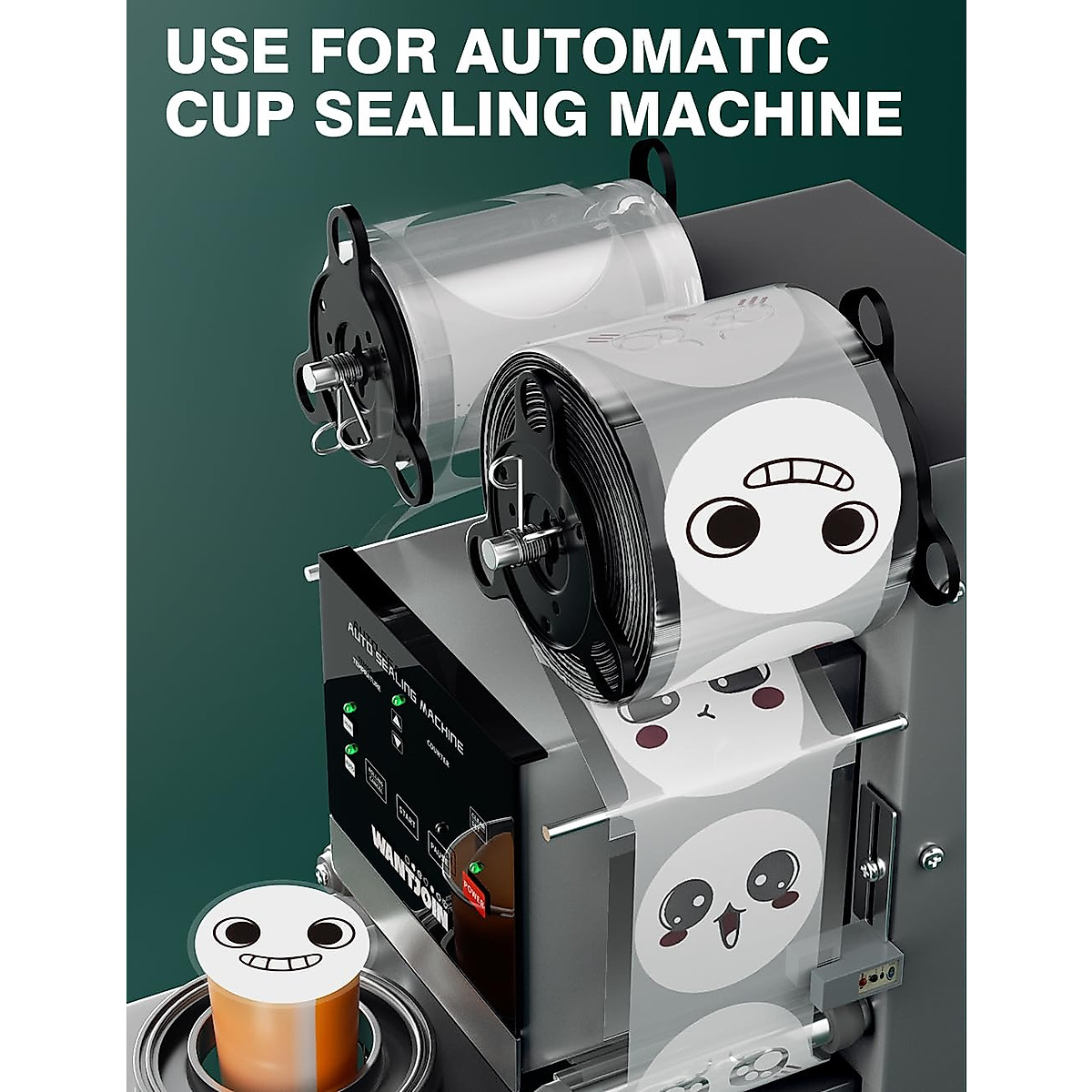 WantJoin 2 Rolls Cup Sealing Film, Pearl Cup Sealer Film 90-105 mm(3.5-3.7in） 6400 Cups for PP Plastic and Paper Cups, Tea Cup Sealing Film for Coffee Shop, Milk Tea Shop, Bar,White