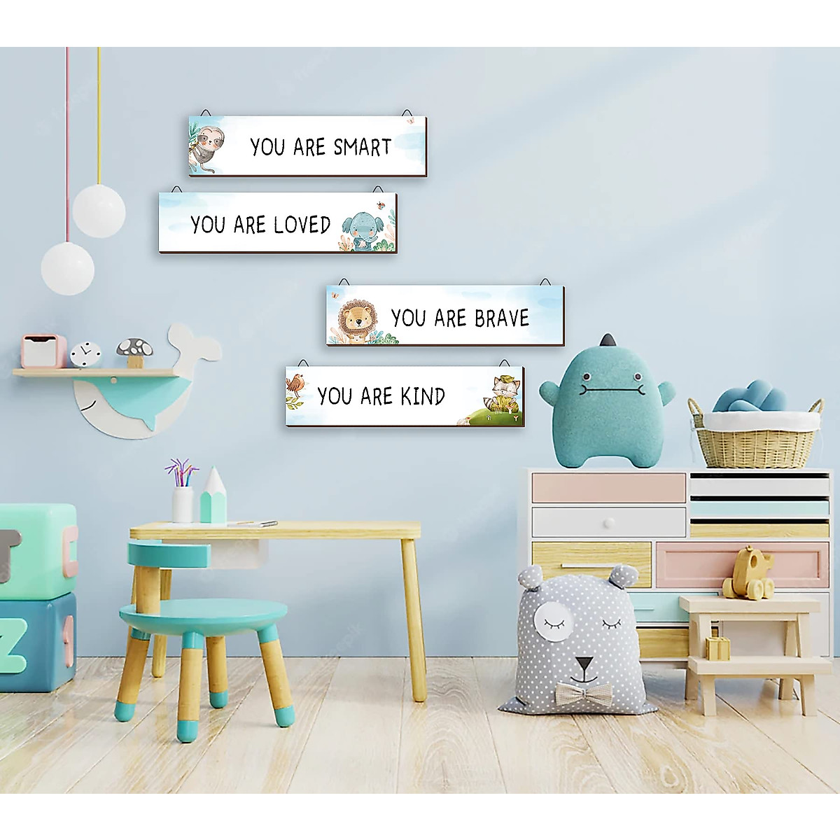 4 Pieces Nursery Room Décor, Baby/children Jungle Room Décor, Boys/girls Room Décor, Cute Animals Nursery Decoration, 11.8 * 3 inches