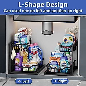 XILIDIA Under Sink Organizer, 2-Tier Metal Under Sink Organizers and Storage for Kitchen Bathroom Cabinet,2 Tier Spice Rack,Rustproof Pull Out Cabinet Organizer for Storage