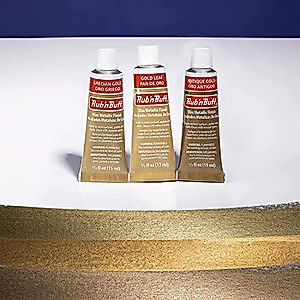 Rub 'n Buff Gold Tones and Pixiss Wax Brushes - Gold Leaf, Grecian Gold, Antique Gold (15ml) - Gilding Wax Paint with Customizable Sheen - Quickly Dries to a Metallic Finish - Boar Hair Bristles