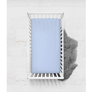 Bacati - ONE Solid Boys 100% Cotton Percale Universal Baby US Standard Crib or Toddler Bed Fitted Sheet (Light Blue)