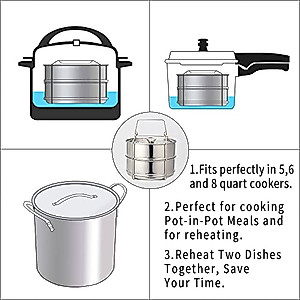 Stackable Steamer Insert Pans- Instant Pot Accessories 6 Qt-2 Silicone handle & Interchangeable Lids–Pressure Cooker Accessories- Pot in Pot for Baking,Lasagna,food steamer,Reheat Multiple Dishes