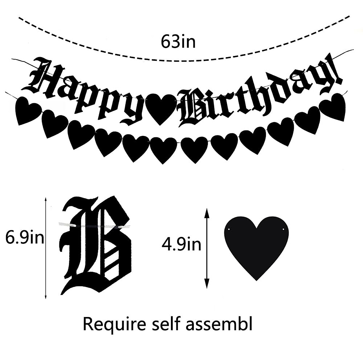 Gothic HAPPY BIRTHDAY Banner,Celebrate the occasion with this fun, quirky, alternative banner, Old English Gothic banners,for 20th 30th 40th Birthday