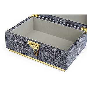 HofferRuffer Elegant Faux Leather Decorative Box, Storage Jewelry Box Organizer, Large Dresser Cosmetic Organizer Holder, Classic Jewelry Accessory Organizer, Grey Shagreen, 11x8x4.8 inches