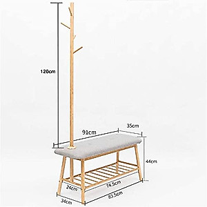llibnn Bamboo Shoe Storage Bench Standing Shoe Shelf with Coat Rack Seat Cushion for Closet Cloakroom Entryway Hallway (Color : Brown) (Color : Grey)