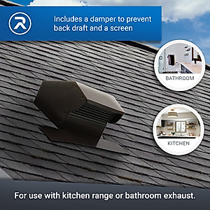 RDP Rooftop Exhaust Vent Cap with Damper and Bottom Extension (10 Inch, Black)