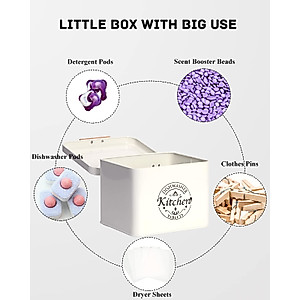 Dishwasher Pod Container with Hinged Lid. Farmhouse Metal Dishwaser Pods Holder for Kitchen Cabinet Organizer. Modern Kitchen Decor and Accessories. Dishwasher Detergent Tablet Storage(Cream)