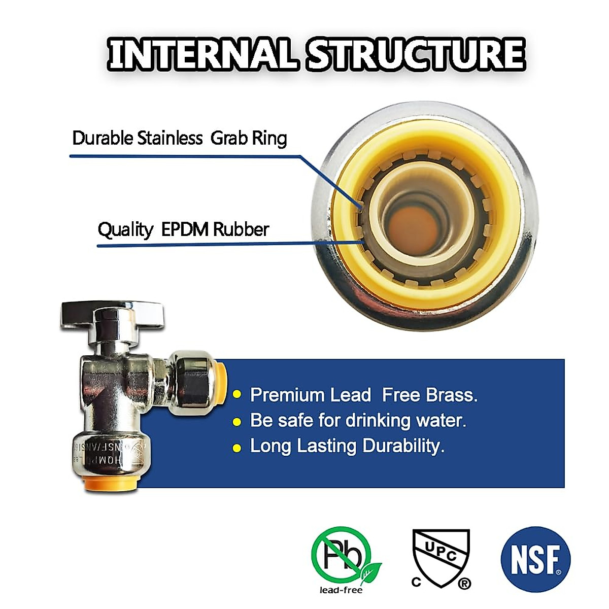 HQMPC Angle valve 1/2"X3/8" Angle valve Angle Stop Valve, No lead Brass 1/2" Ptc x 3/8" Push Fit Angle Shut Off Water Valve with Disconnect Clip Push-to-Connect, PEX, Copper, CPVC …