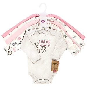 Touched by Nature Unisex Baby Organic Cotton Long-Sleeve Bodysuits, Girl Woodland, 6-9 Months
