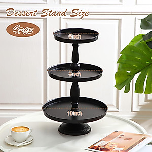 Tioncy 4 Pieces Black Tier Tray Cupcake Stand 3 Tier Metal Round Dessert Display Holder Decorative Tiered Serving Tray Fruit Tower for Birthday Party Wedding Anniversary
