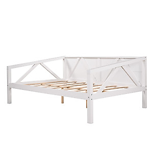 Harper & Bright Designs Full Size Daybed Wooden Day Bed Frame with Wood Slat Support Dual-use Sturdy Sofa Bed for Bedroom Living Room, White