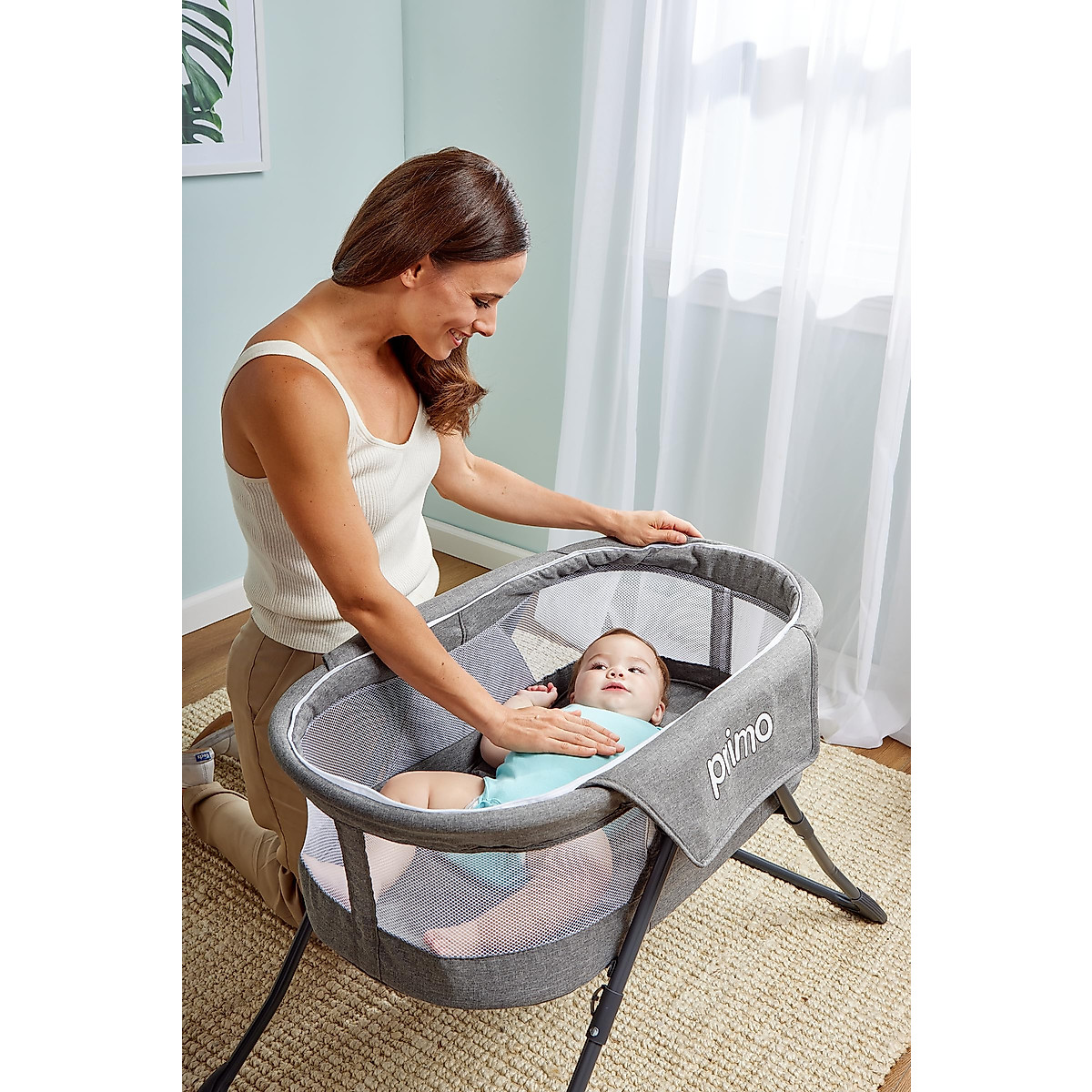 Cocoon Deluxe Folding Indoor & Outdoor Travel Bassinet in Heather Gray, Lightweight Design, Portable Bassinet, Quick Fold, Adjustable Breathable Mesh Canopy, with Carrying Bag