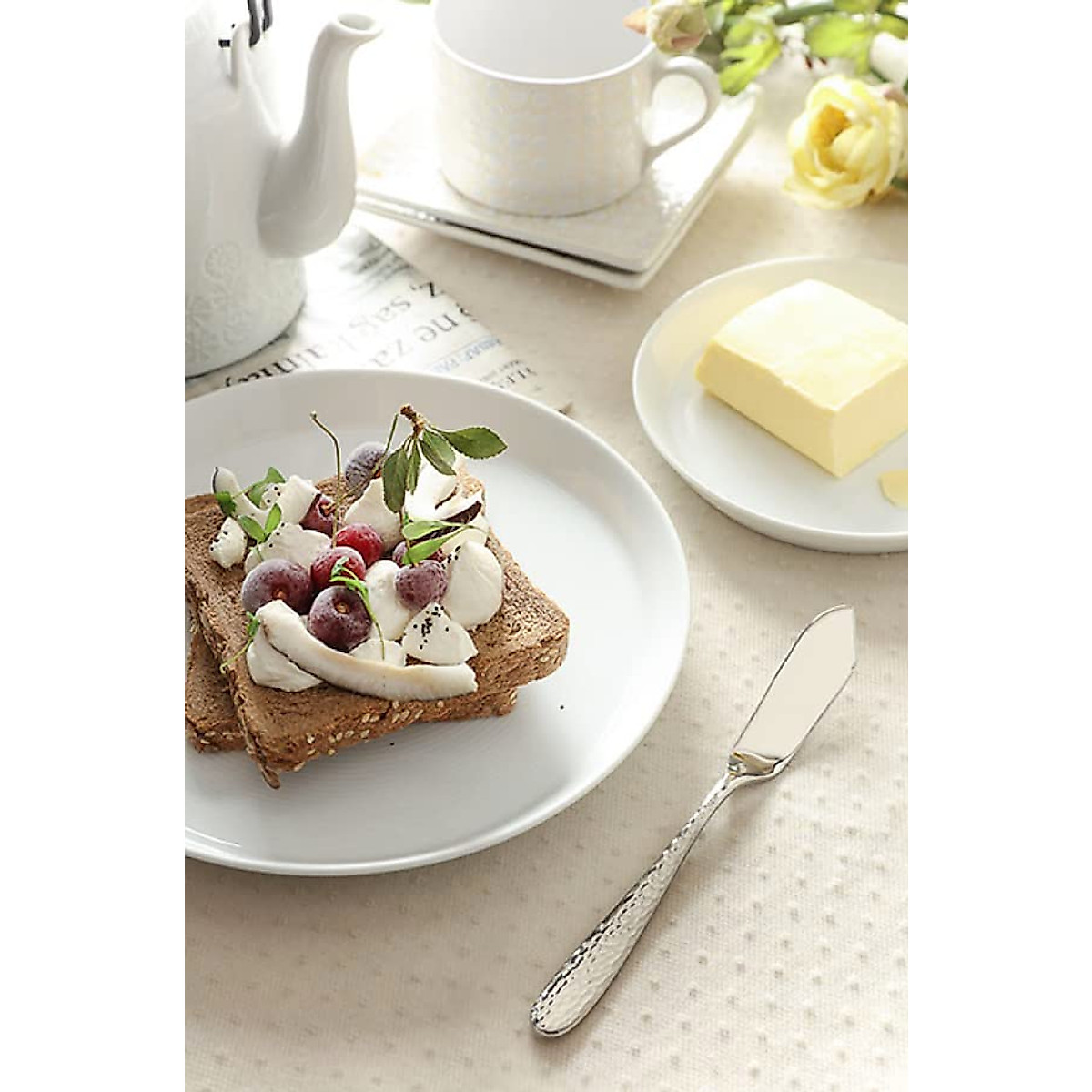 DANIALLI 45 Piece Silverware Set For 8, Includes 5-Piece Hostess Serving Utensil Set, 18 10 Stainless Steel Silverware Set, Modern Fidenza Hammered Flatware Set,Mirror-Polished Dishwasher Safe Cutlery