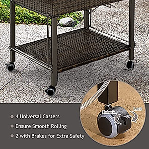 Giantex 108 Quart Rolling Cooler with Wheels, PE Rattan Rolling Cart, Wicker Cooler Trolley with Shelf, Side Display, Bottom Storage Shelf, Beverage Bar for Outdoor, Patio, Poolside, Porch