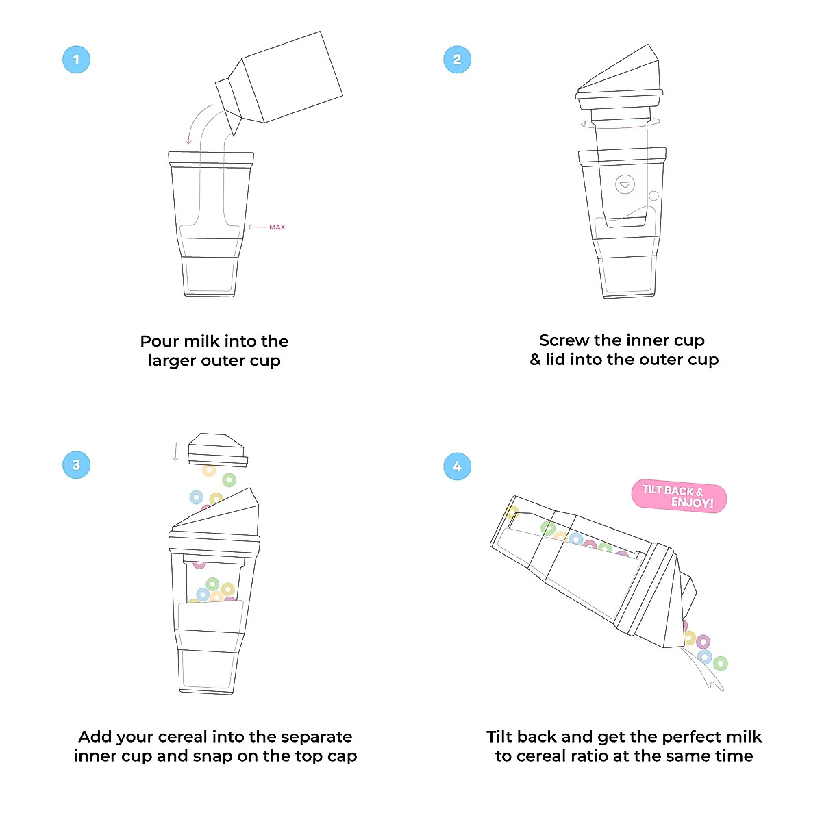 CRUNCHCUP XL Yellow - Portable Plastic Cereal Cups for Breakfast On the Go, To Go Cereal and Milk Container for your favorite Breakfast Cereals, No Spoon or Bowl Required