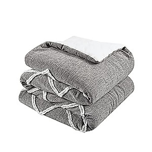 INK+IVY Hayes 100% Cotton Comforter Mid Century Modern Design Chenille Tufted All Season Bedding Set, Matching Shams, Decorative Pillow, Full/Queen, Yarn Dyed Gray 4 Piece