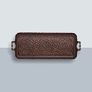 Turkish Ottoman Coffee Tea Beverage Serving Rectangle Tray (Small Tray) (13 INC*5.5 INC) (Copper)