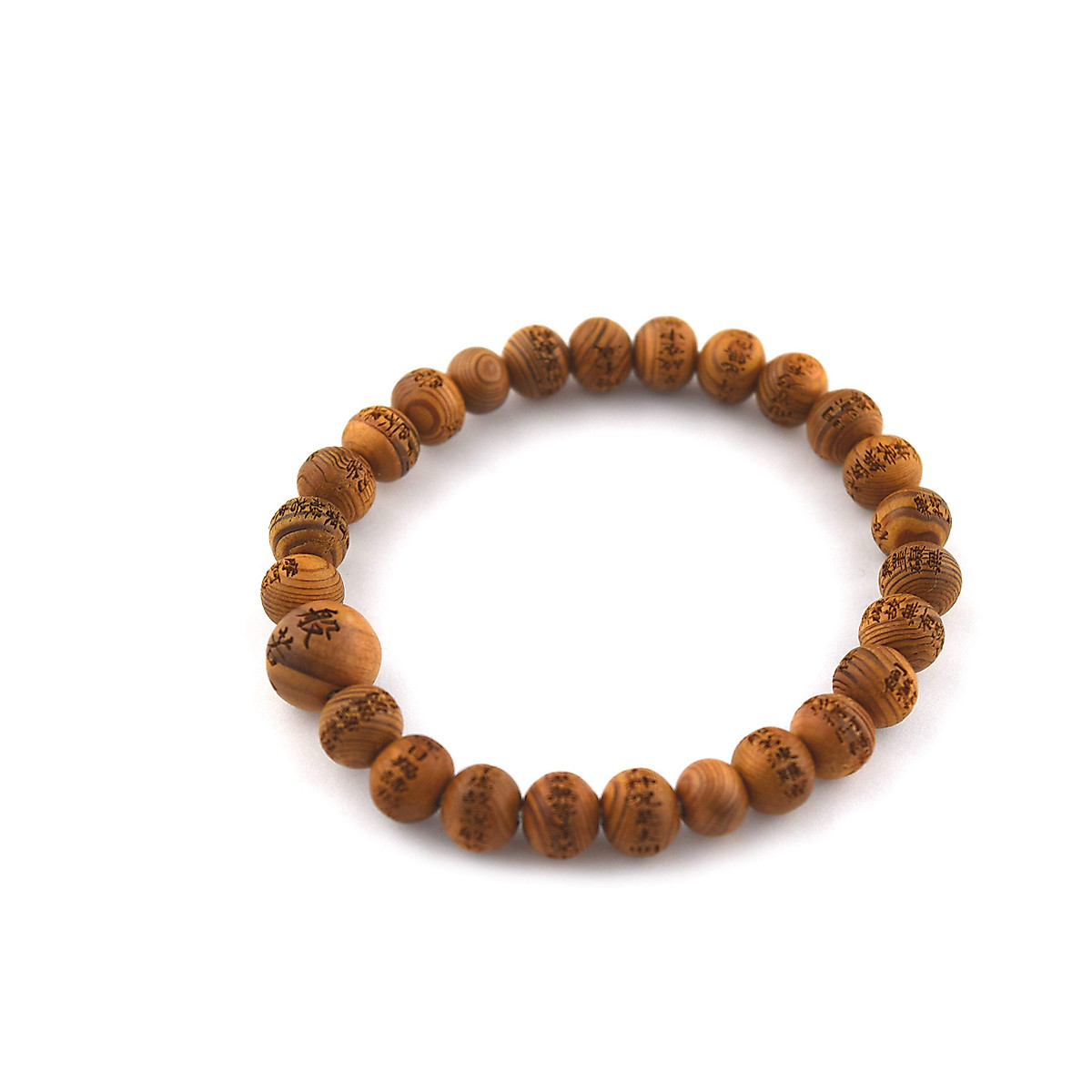京都あさひ屋 Japanese Cedar Yakusugi Wood Heart Sutra carve Beads Bracelet Juzu dhyana Zen Kyoto rare Handmade for Men Women Gift Elastic Mala UDA108 (7.5-8.0mm)
