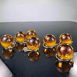 Swiftion 7Pack Dragon Ball Star Acrylic Keychains,Resin Hanging Pendant Transparent Balls Keyring,7 Stars Anime Crystal Ball KeyChains (Yellow)