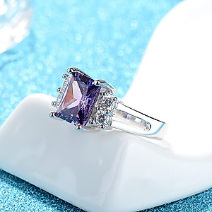 WDIYIEETN Emerald Cut Created Amethyst CZ Crystal Wedding Rings 925 Sterling Silver Solitaire Purple Diamond Engagement Rings (9)