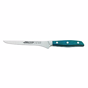 ARCOS Boning Knife 6 Inch Nitrum Stainless Steel and 160 mm blade. Professional Butcher Knife to Slice Bones from Meat. Ergonomic Polypropylene Handle. Series Brooklyn. Color Blue.