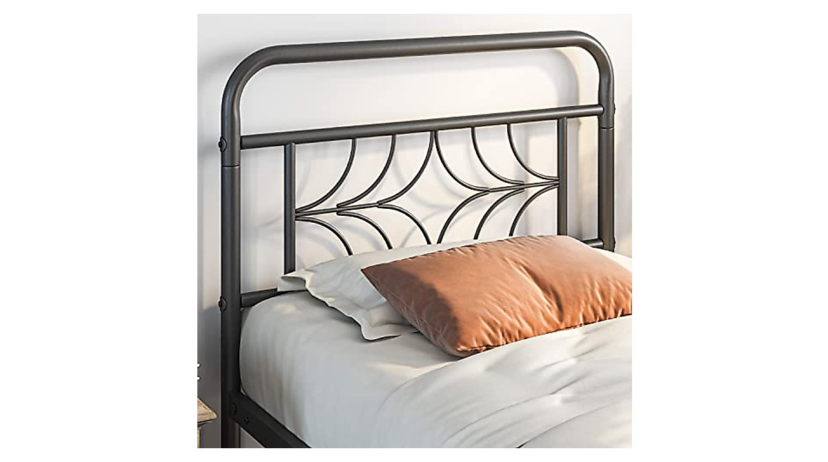 Modern Twin Size Metal Bed Frame with Star Design and Storage