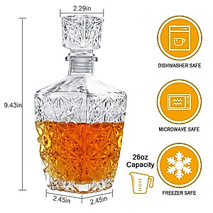 Cadamada Glasses Decanter,26 oz Diamond Pattern Wine Bottle with Lid,Delicate Decanter Set-for Tequila, Brandy, Scotch and Vodka, Gift Giving, Bar and Party Decoration (3pcs)