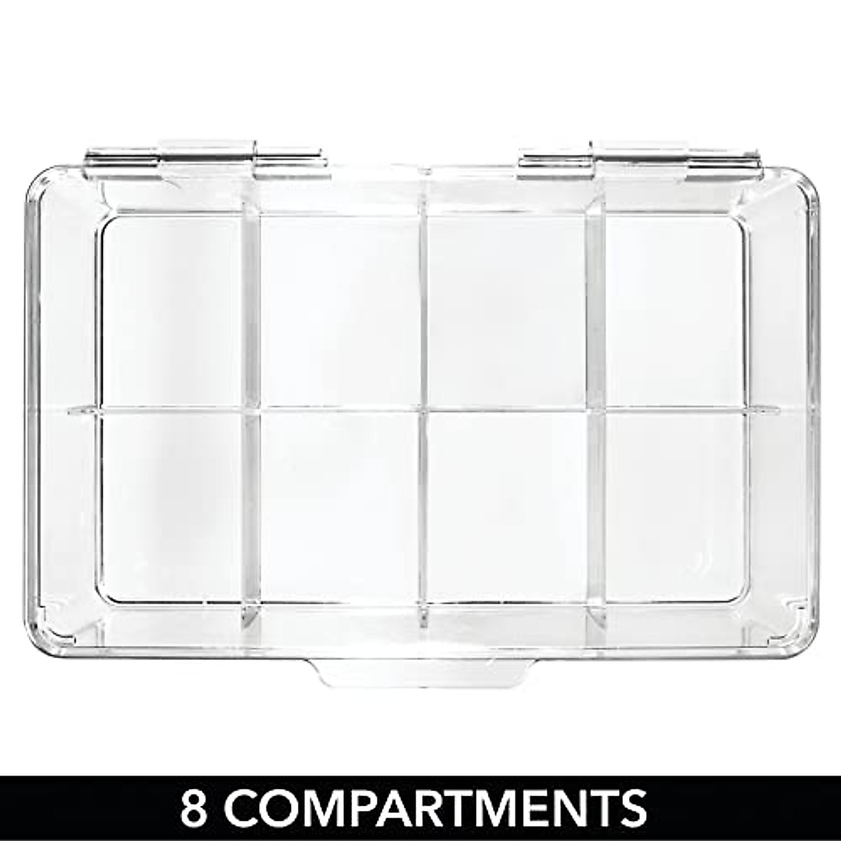 mDesign Plastic Tea Bag Divided Storage Organizer Container Box with Hinge Lid for Kitchen Cabinet, Countertop, Pantry, Hold Coffee Pods, Seasoning Packets, Condiments, 8 Sections, 2 Pack, Clear