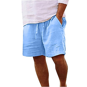 Board Shorts Boys Men Linen Shorts Elastic Waist Drawstring Cotton Linen Shorts with Pockets Loose Fit Outdoor Summer Beach Shorts Men Shorts 7 Inch Inseam Pack Light Blue 4X
