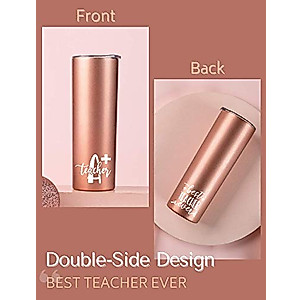 Onebttl Teacher Appreciation Gifts 20oz Skinny Tumbler with Lid and Straw for Christmas, Appreciation Day, End of Term from Students - Rose Gold