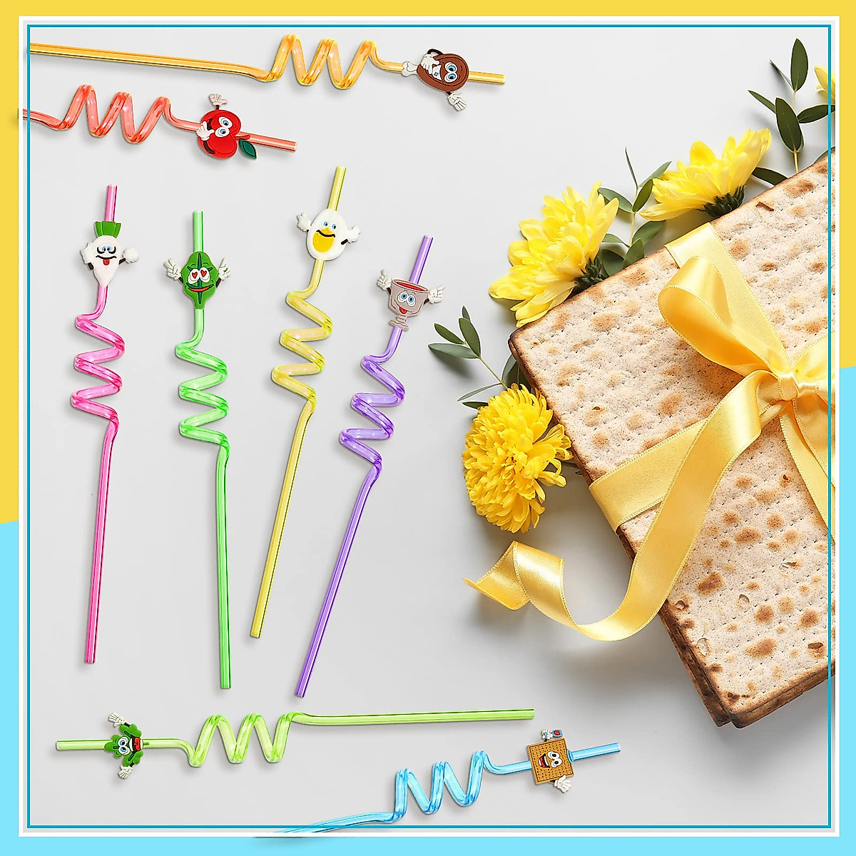 24 Pieces Passover Straws Passover Toys Reusable Matzah Wine Cup Designs Holiday Straws Pesach Sipping Straws Drinking Straws for Pesach Passover Seder Table Decorations