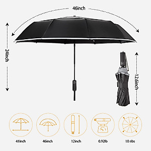 Umbrellas for Rain Windproof Travel Umbrella Folding Portable Compact Umbrella with Automatic Open Close for Men and Women Gray Reflective 46