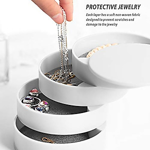 HengLiSam Jewelry Organizer, Small Jewelry Box Earring Holder for Women, Jewelry Storage Box 4-Layer Rotatable Jewelry Accessory Storage Tray with Lid for Rings Bracelets