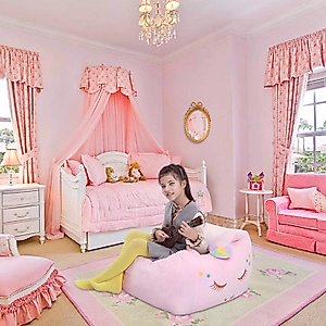 Unicorn Stuffed Animal Toy Storage, Bean Bag Chair Cover ONLY, Velvet Extra Soft Organization Replace Mesh Hammock for Kids Blankets Towels Clothes Home Supplies Pink