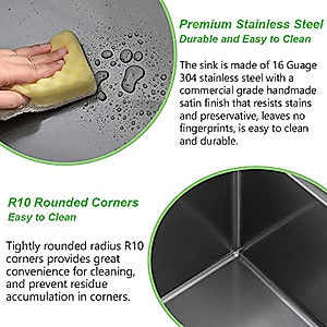 30 Inch Black Drop in Kitchen Sink Workstation, Jshozzy 30x22 Drop-in Top Mount Kitchen Sink Stainless Steel Black Kitchen Sink Single Bowl Deep Kitchen Sink with Offset Drain