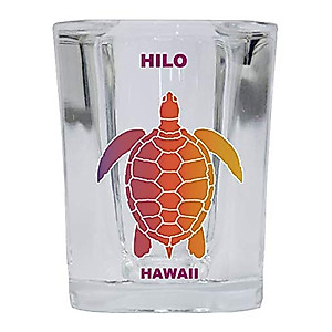 Hilo Hawaii Souvenir Rainbow Turtle Design Square Shot Glass