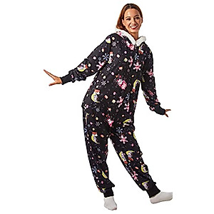 haikyuu Women Adult Christmas Onesie Pajama Long Sleeve Hooded Kigurumi Homewear Costume Outfits (large, Santa black)