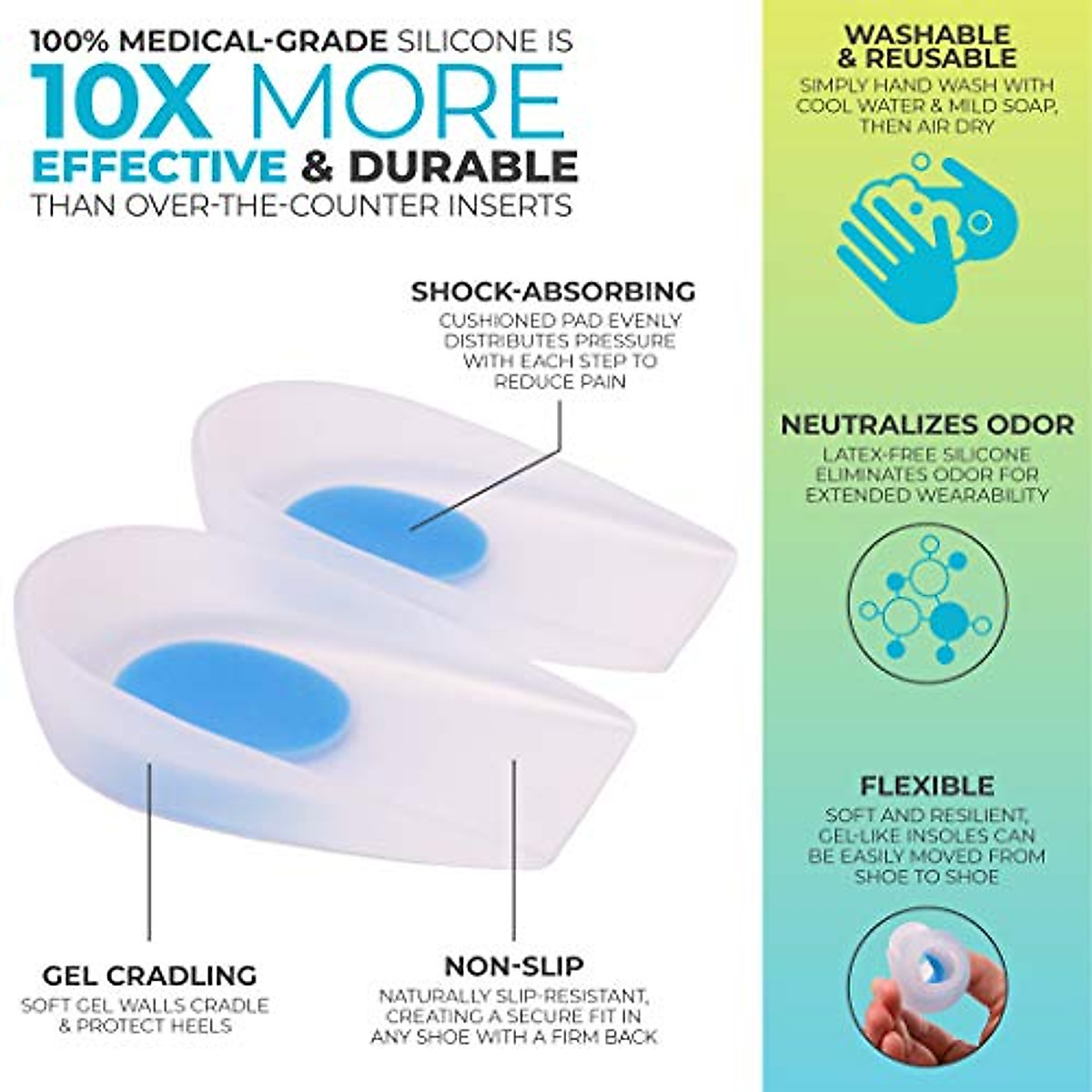 BraceAbility Heel Spur Cups | Medical-Grade Silicone Plantar Fasciitis Insole Cushion Pads, Gel Foot Orthotic & Shoe Insert Protectors (Pair - Medium)