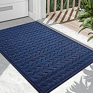 DEXI Front Door Mat Outdoor Entrance Doormat Heavy Duty Floor Rug, Waterproof Low-Profile,17"x29", Navy Wave