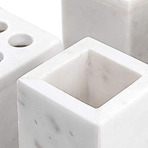 Real Simple Bathroom Accessory Set | Complete 6 Piece Bathroom Decor l Soap Dispenser, Cotton Ball Holder, Soap Dish, Toothbrush Holder & More (White Marble)