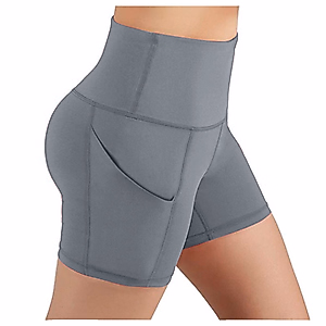 Bblulu High Waisted Yoga Shorts for Women with Side Pockets Tummy Control Running Gym Workout Short Squat Proof Biker Shorts